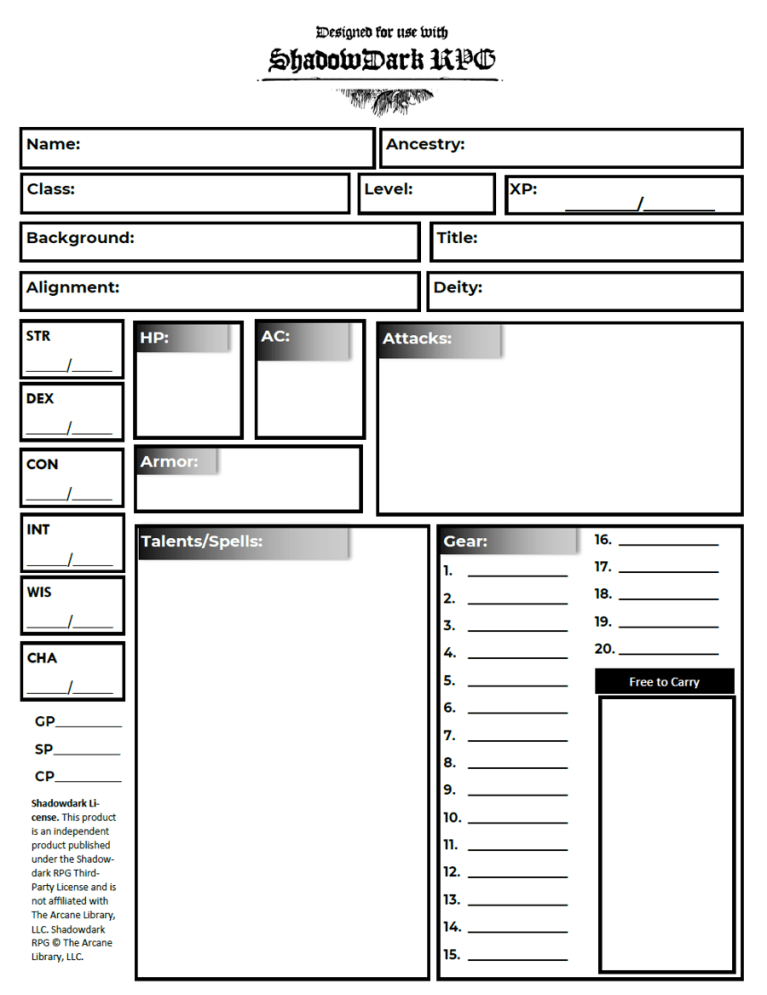 New Shadowdark Character Sheet – Jeff's Game Box